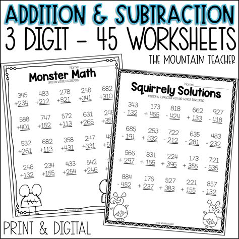 3 Digit Addition And Subtraction Worksheets Without Regrouping