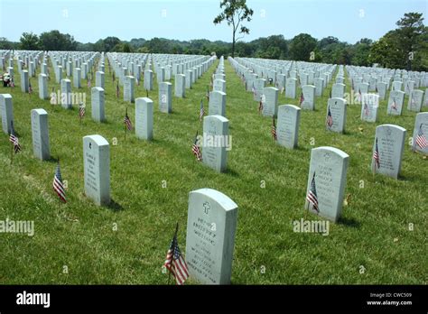Flags At Gravesites In Arlington National Cemetery For Memorial Day