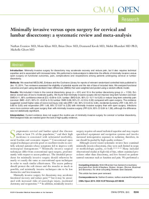 Pdf Minimally Invasive Versus Open Surgery For Cervical And Lumbar