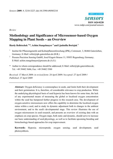 Pdf Methodology And Significance Of Microsensor Based Oxygen Mapping In Plant Seeds An Overview