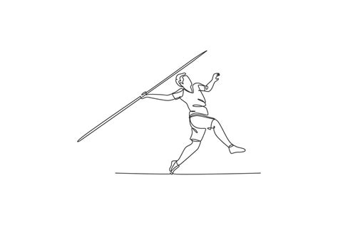 Dynamic Single Line Drawing Of Sporty Man Throwing Javelin