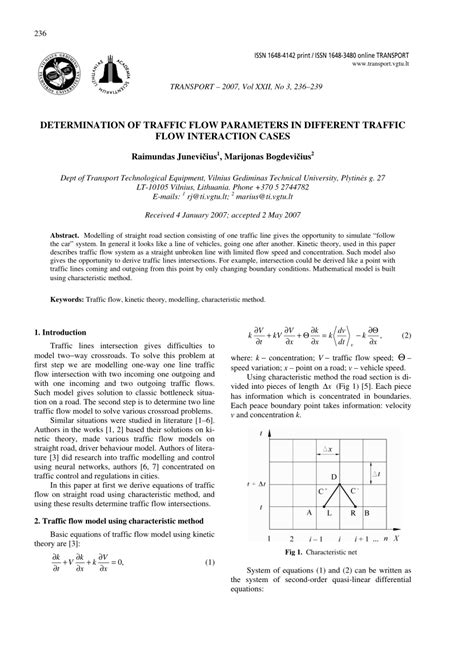 Pdf Determination Of Traffic Flow Parameters In Different Traffic