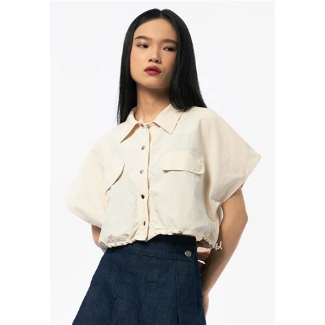 Jual COLORBOX Oversized Short Sleeve Shirt Ecru Shopee Indonesia