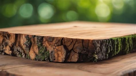 Premium Photo Timber Tabletop On Blurred Green Background