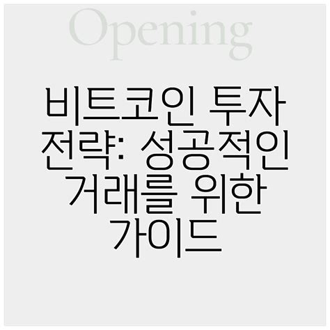 비트코인 투자 전략 성공적인 거래를 위한 가이드
