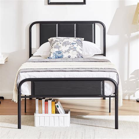 Vecelo Twin Size Platform Bed Frame With Wooden Headboard