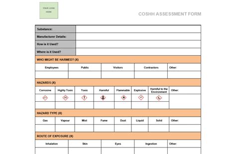 Blank Coshh Assessment Template Ms Word Fully Customisable Editable