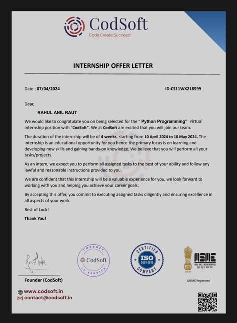 Rahul Raut On Linkedin Intern Python Codsoft Internship Codsoft