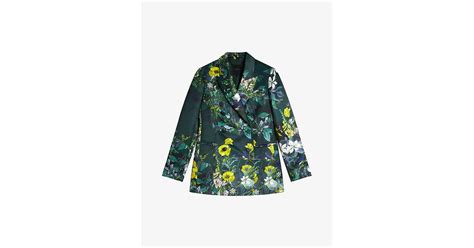Ted Baker Aikaa Floral Print Double Breasted Satin Blazer In Green Lyst