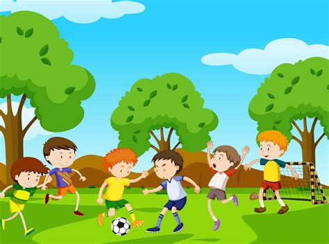 Meninos Jogando Futebol No Parque 455447 Vetor No Vecteezy