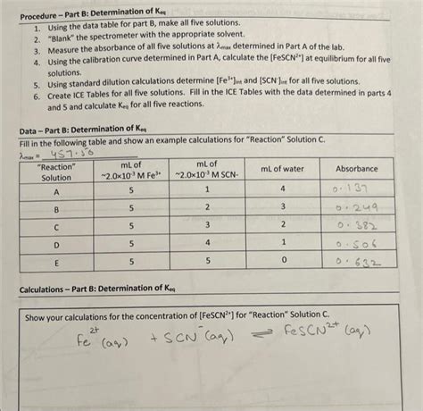 Solved Procedure Part B Determination Of Keq 1 Using The