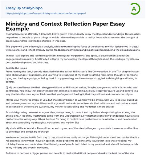 Ministry And Context Reflection Paper Essay Example