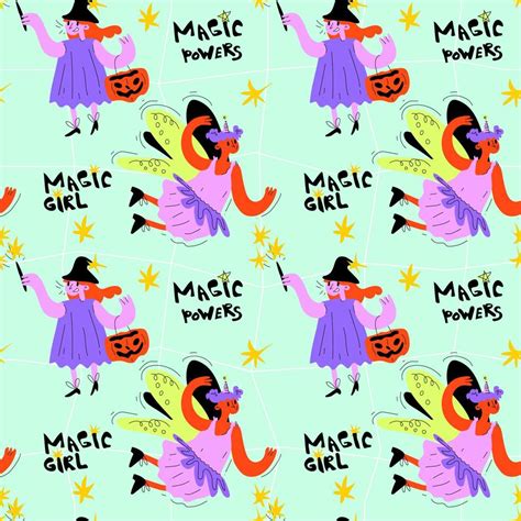 A Cheerless Pattern Of Girls In A Witch And Fairy Costume For Halloween 11421463 Vector Art At