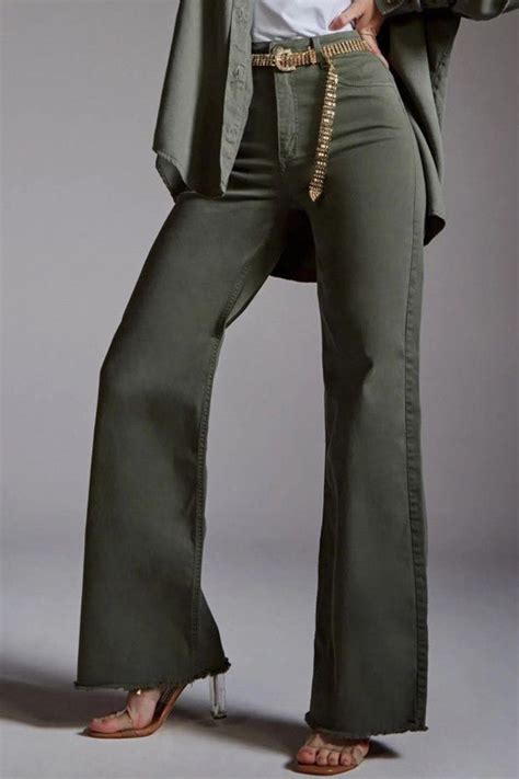 Eve Olive Green Slim Fit Flared Casual Jeans Fason De Viv Fason De Viv