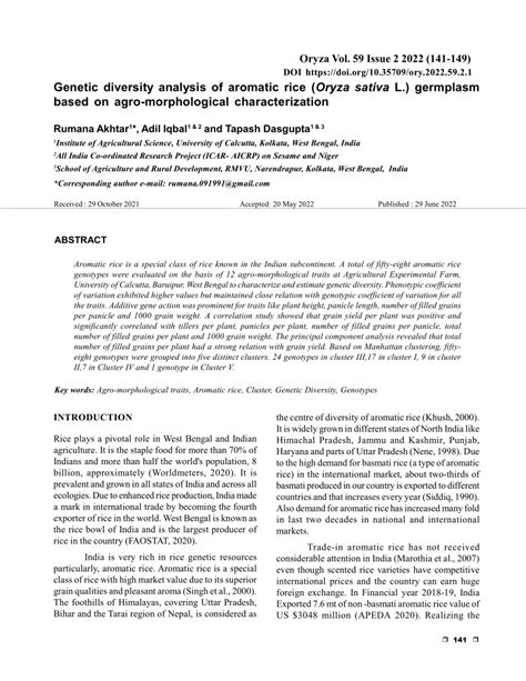 Pdf Geneticdiversityanalysisofaromaticrice