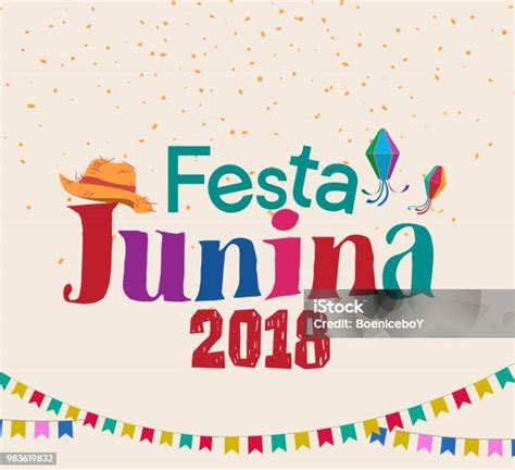 브라질 전통 축제 축제 Junina입니다 포르투갈어 브라질 텍스트 세인트 존 말입니다 페 드 사오 조 아오 축제 인쇄 상의 벡터 예술입니다 명랑한에 대한 스톡 벡터 아트 및
