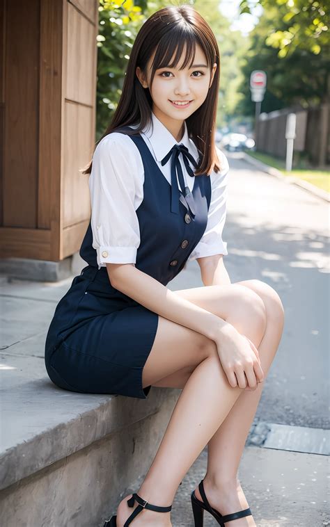 Arafed Asian Woman Sitting On A Step With Her Legs Crossed Seaart Ai