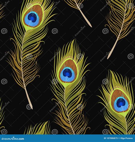 Seamless Peacock Feathers Stock Vector Illustration Of Green 107086875