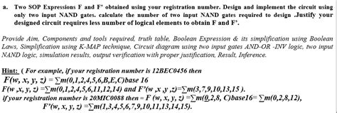 SOLVED Two SOP Expressions F And F Obtained Using Your Registration Number Design And