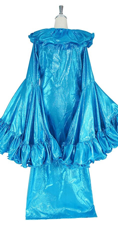 Long Sleeves Turquoises Sequin Fabric Coat With Matching Ruffles