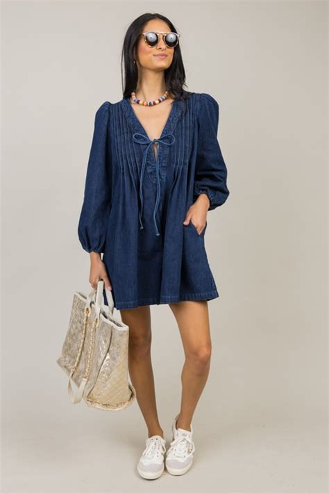 Pleated Denim Romper Dark New Arrivals The Blue Door Boutique