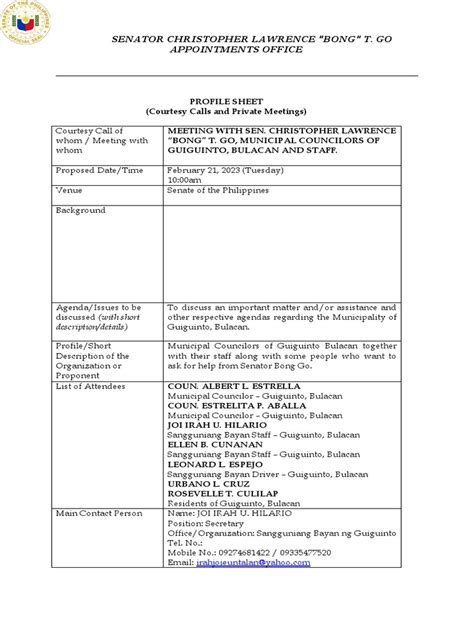 Osbg Eps Courtesy Call Or Private Meeting Pdf