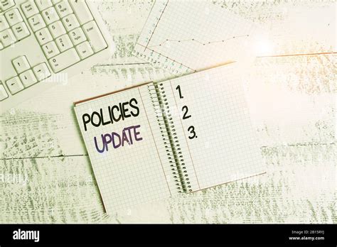 Text Sign Showing Policies Update Business Photo Showcasing Act Of Adding New Information Or