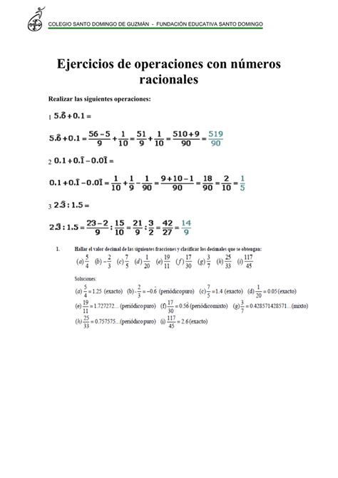 Ejercicios de operaciones con números racionales