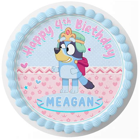 Princess Bluey Pink Girl Edible Cake Toppers Round Ediblecaketopper