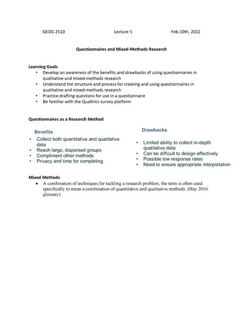 Geog Lecture Geog Lecture Feb Questionnaires And