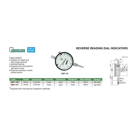 Insize Reverse Reading Dial Indicator 0 10mm X 001mm Range