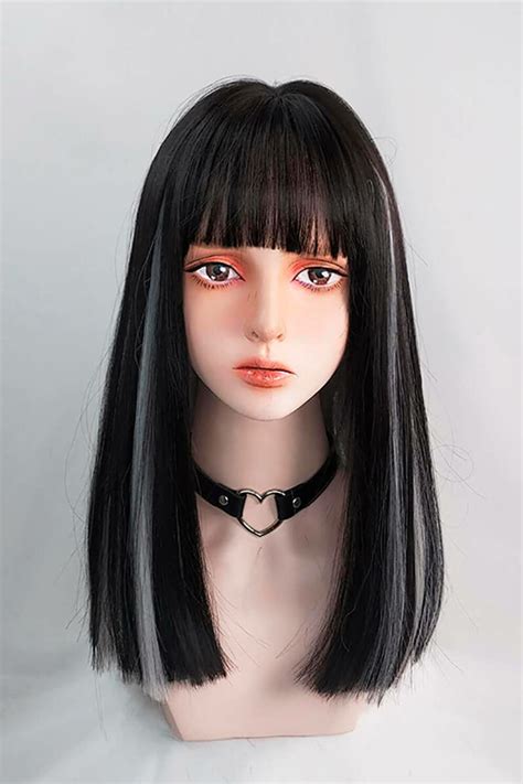 Buy White Bangs Black Egirl Wig Orezoria In 2022 Black Egirl Wigs Aesthetic Hair