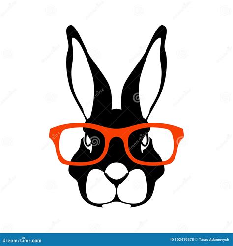 Rabbit Face Head In Glasses Vector Illustration Flat Stock Vector