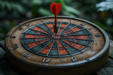precision dart in bullseye on outdoors dartboard for recreation
