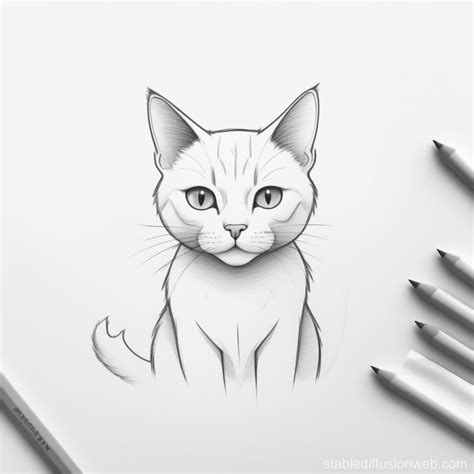 Minimalist Cat Pencil Sketch Stable Diffusion Online