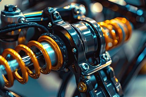 Closeup Of Car Suspension System Closeup View Of A Car Shock Absorber