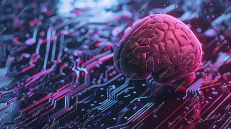A 3d Rendering Of A Human Brain On A Circuit Board Representing