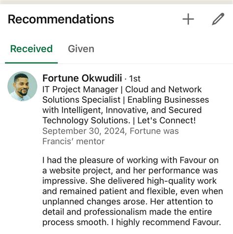francis favour on linkedin webdevelopment it recommendation