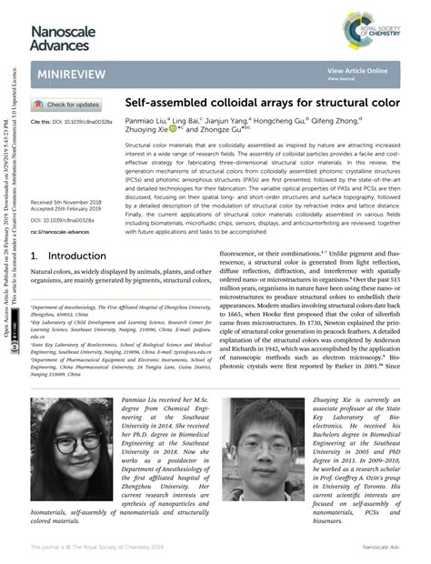Pdf Self Assembled Colloidal Arrays For Structural Color