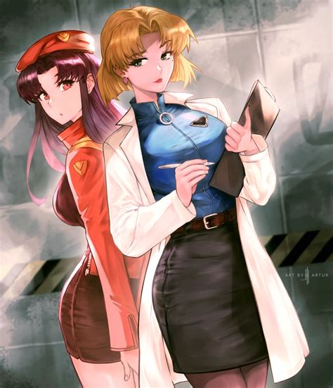 Katsuragi Misato And Akagi Ritsuko Neon Genesis Evangelion Drawn By J