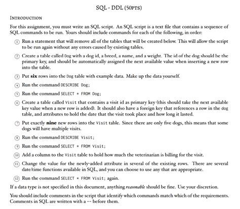 Solved Sql Ddl 50pts Introduction For This Assignment You