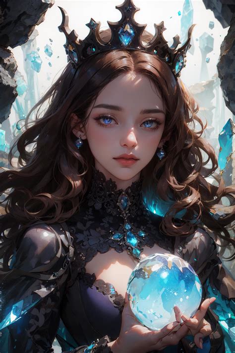 A Woman In A Blue Dress Holding A Crystal Ball SeaArt AI