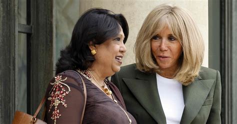 패튼 유엔 성폭력 특사와 얘기하는 마크롱 부인