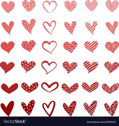 Red Heart Icon Set Hand Drawing Royalty Free Vector Image