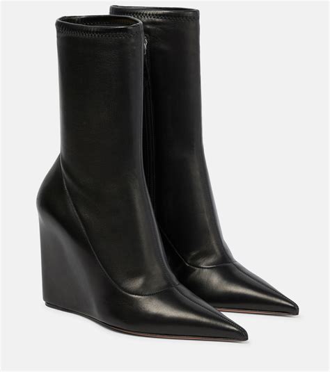 Amina Muaddi Danielle Sock Fit Leather Ankle Boots Amina Muaddi