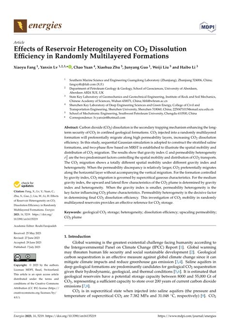 Pdf Effects Of Reservoir Heterogeneity On Co2 Dissolution Efficiency