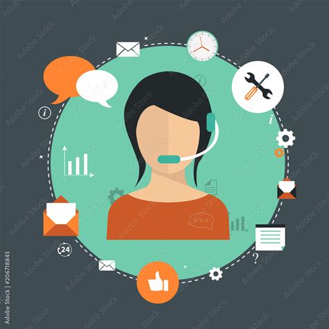 Support Service Concept Flat Design Vector Illustration With Icons