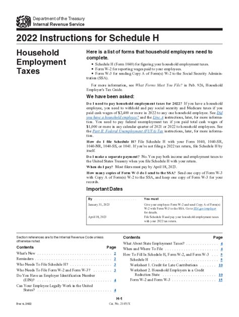 Fillable Online About Schedule H Form 1040 Household Employment