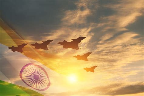 Indian Air Force Day Indian Jet Air Shows On Background Of Sunset With