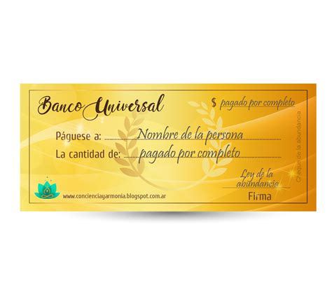 Cheque De La Abundancia Printable Gratis